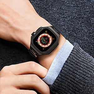 DGYSG Luxury Aluminum Case with Stainless Steel Band for Apple Watch Ultra / Ultra 2 Titanium 49mm, Rugged Metal Military Protective Cover Protector, Tactical Heavy Duty Protection for Men iWatch,