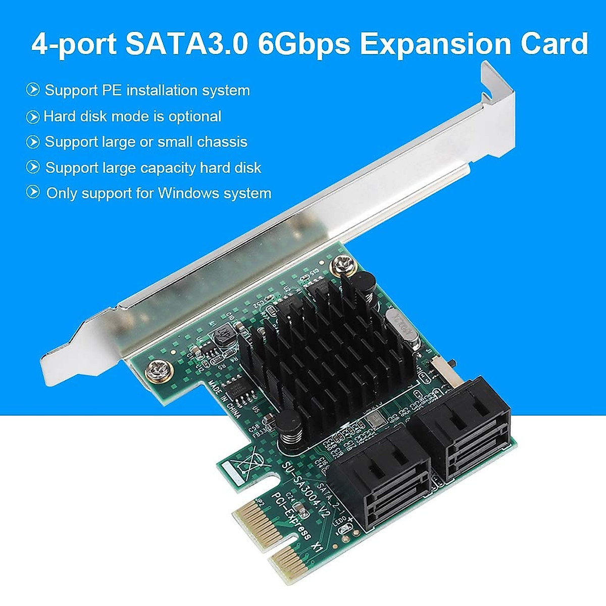 SATA 3.0 Expansion Card, 4Port PCIE to SATA 3.0 Expansion Controller Card, Rear SATA3.0 Interface, 4U, 2U Universal, Thick GoldPlated PCIE Interface, Fourlayer Circuit Board, Three Modes