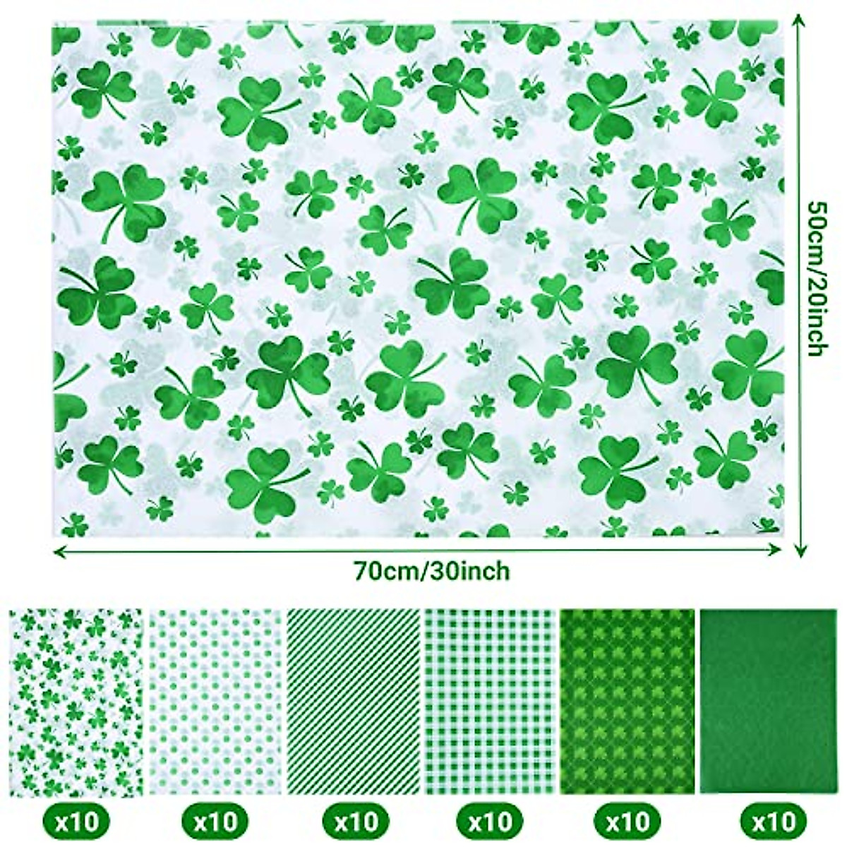 60 Sheets Large Size St.Patrick's Day Tissue Paper Bulk, 20 x 30" Shamrock Wrapping Tissue for Irish Paper Flower Pom Poms Green Clover Art Tissue for Spring Birthday Holiday Gift Wrapping Party Decor