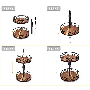 Y&M 2 Tier Lazy Susan, 9” & 10” Acacia Wood Lazy Susan Turntable Organizer, Height Adjustable Spice Rack with Steel Sides, Spice Jars Organization for Cabinet, Pantry, Kitchen, Bathroom, Countertop