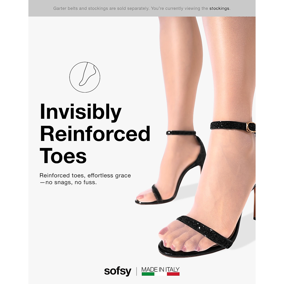 sofsy Premium 15 Denier Sheer Stockings [Made in Italy] White Thigh Highs for Garter Belt Women | Lace Nylon Bridal Lingerie - XS/Small