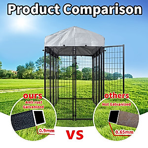 HITTITE Large Outdoor Dog Kennel, Heavy Duty Outdoor Dog Cage, Anti-Rust Dog Pens Outdoor with Waterproof UV-Resistant Cover and Secure Lock for Backyard,8'L x4' W x 6'H（with Roof）