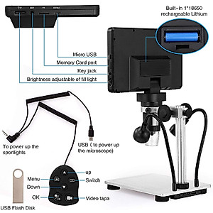 Wishiot 1-1200X G1200 Electronic Video Microscope 7inch HD LCD Display 12MP Magnifier PCB BGA SMT Soldering Digital Microscope US Version