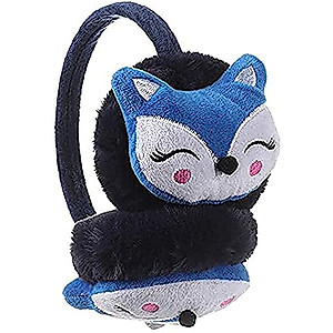 RONGXG Cute Fox Earmuff Girl Boy Plush Winter Warm Ear Muff Soft Furry Outdoor Ear Warmer Muff Kid Ear Cover Anti-Cold Ear Protector, Blue, One Size