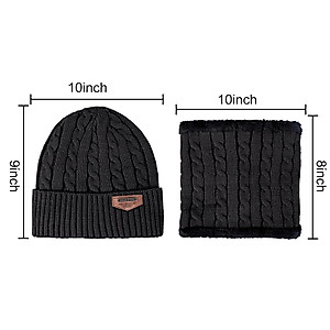 Winter Beanie Hats Scarf Gloves Set Thick Warm Slouchy Beanies Hat Knit Skull Cap Neck Warmer for Men Women,Style C-Black
