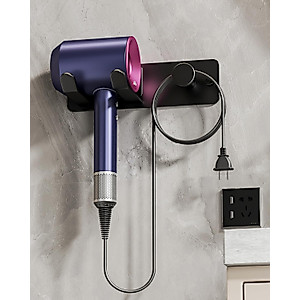 WOJIUBUXIN Hair Dryer Holder Wall Mount Matte Black Hair Dryer Holder for Bathroom Cabinet SUS 304 Stainless Steel Blow Dryer Holder Compatible with Dyson Hair Dryers
