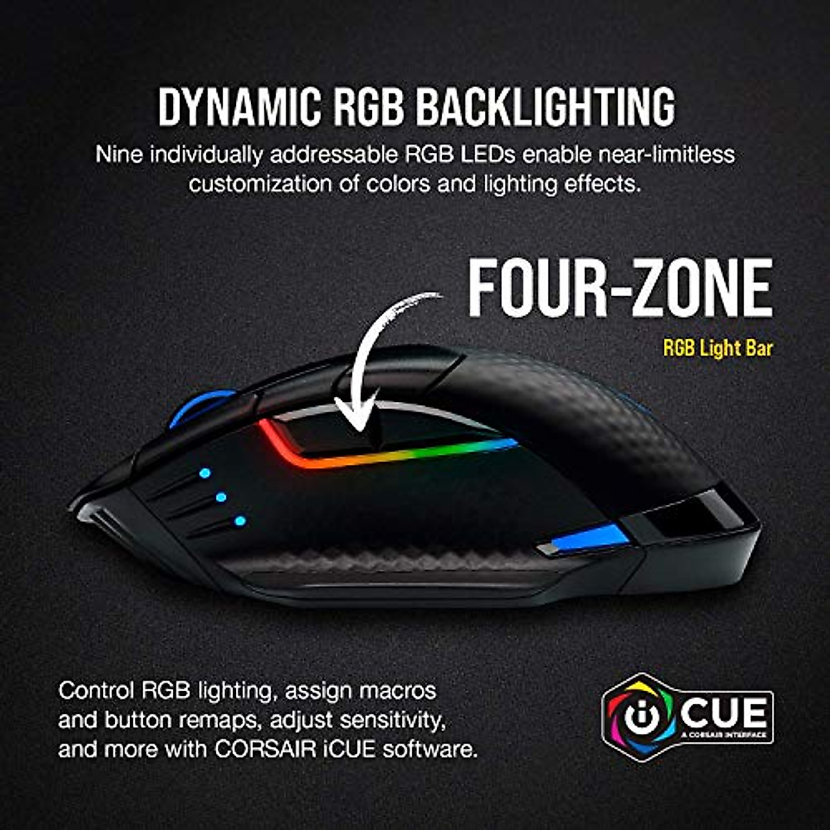 Corsair Dark Core RGB Pro, Wireless FPS/MOBA Gaming Mouse with SLIPSTREAM Technology, Black, Backlit RGB LED, 18000 DPI, Optical,CH-9315411-NA (Renewed)