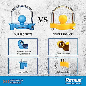 RETRUE Universal Coupler Lock Trailer Locks Ball Hitch Trailer Hitch Lock Adjustable Security Heavy-Duty Steel Fits 1-7/8 Inch, 2 Inch, 2-5/16 Inch Couplers Blue