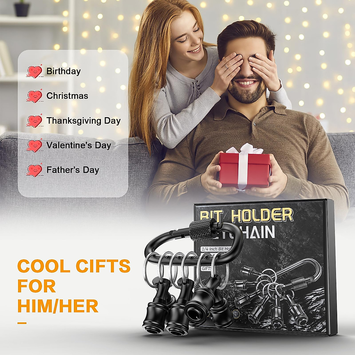 Bit Holder 1/4 Socket Gifts for Men-Stocking Stuffers for Adults,Tool Organizers Mens Gifts for Him,Husband,Gadgets 1/4 Hex Shank Socket Screwdriver Drill Bit Holders Keychain Cool Stuff Ideas Gift