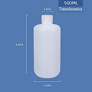 ASEVAT 500ml/16.9 oz Narrow Mouth Round Chemical Container, Plastic Leak Proof HDPE bottle, Lab Reagent Bottles, Water Sample Bottles (2 Pcs)