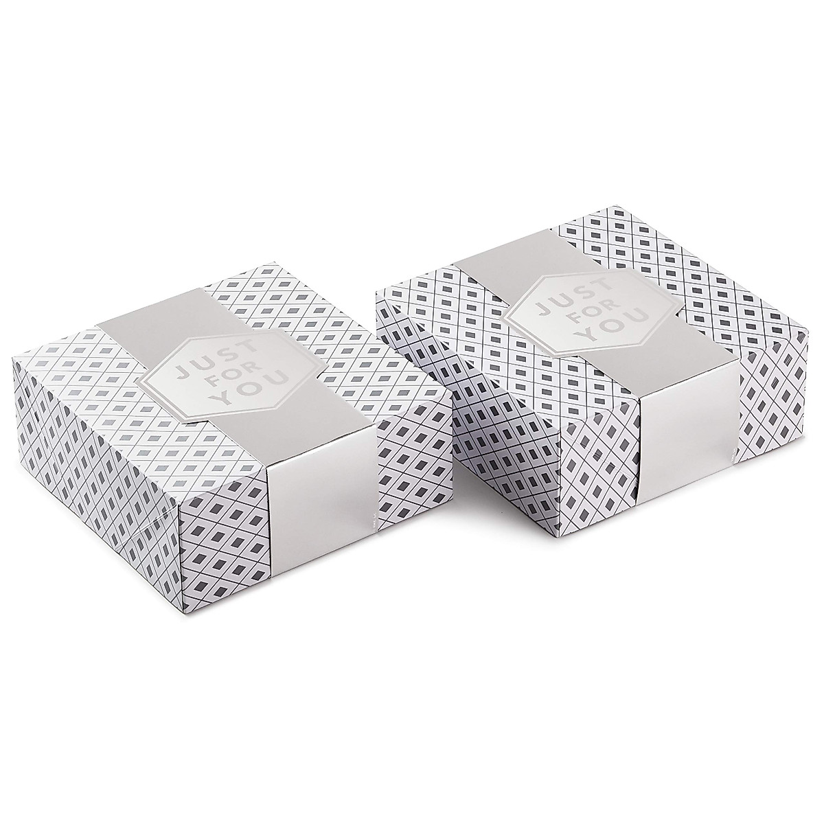 Hallmark 10" Large Gift Boxes with Wrap Bands (2-Pack: Silver and White, "Just For You") for Weddings, Graduations, Christmas, Valentine's Day, Birthdays