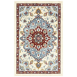 Maples Rugs Stina Vintage Medallion Kitchen Rugs Non Skid Accent Area Carpet [Made in USA], Blue/Red, 2'6" x 3'10"