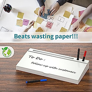 HIIMIEI Desktop Glass Whiteboard Dry-Erase-Board - Computer Keyboard Stand White Board Surface Pad with Drawer, Desk Organizers with Accessories for Office, Home, School Supplies (White