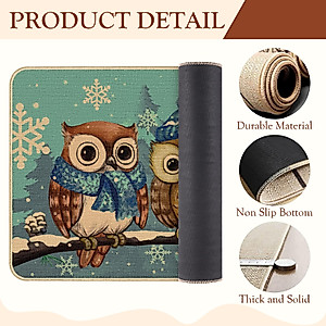 Winter Door Mat, Non Slip Owl Welcome Entrance Mats Christmas Winter Snowflake Home Decor 29 x 17 Inch Rubber Kitchen Doormat for Xmas Holiday Entryway Front Porch Farmhouse Decoration
