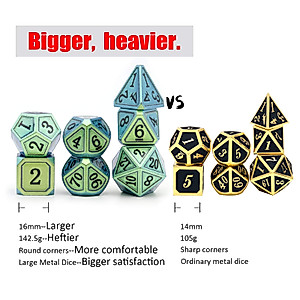 Haxtec Chameleon Metal DND Dice Set Color Changing D&D Polyhedral Dice for Dungeons and Dragons Gifts TTRPG-Light Army Green Blue Shift Black Numbers