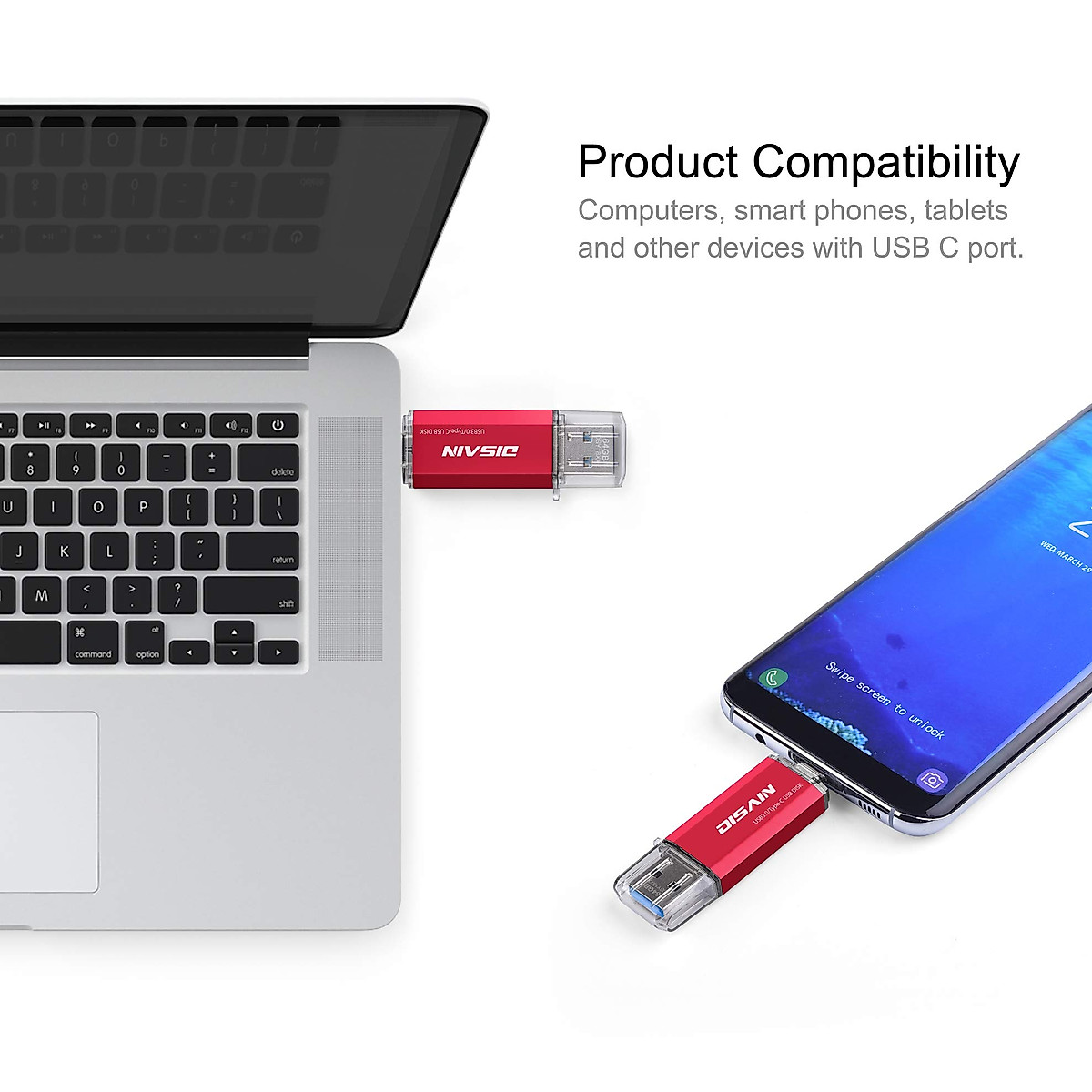 USB C Flash Drive, DISAIN 64GB USB C Thumb Drive (USB A 3.0/USB C 3.0), 2 in 1 OTG Type C Flash Drive for USB C Smartphones, Tablets, PC