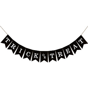 Adurself Trick or Treat Burlap Banner Halloween Party Decorations Halloween Black Jute Burlap Garland Mantel Fireplace Wall Hanging for Halloween Party Decor Haunted House Decorations