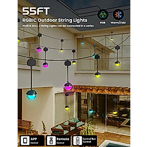 Lemon Summer String-Lights-55ft-RGBIC-Smart Multi-Color-Changing Waterproof-Outdoor-Dimmable-Remote - IP65 Shatterproof Patio Lights, 15 LED Bulbs with 213 Scene Modes, App Control, Connectable