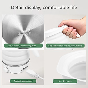 Xfbaozxy Travel Foldable Electric Kettle, Portable Travel Foldable Electric Kettle Food Grade Silicone Kettle Foldable 850W Fast Boiling Water Portable Travel Kettle Electric, 110V 700ml (White)