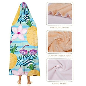TaoYTao 60"x80" Women Summer Pineapple Fruit Pattern Blanket Hoodie, Foldable Wearable Funny Hooded Blanket Robe Cloak, Christmas Birthday Gifts Anniversary For Wife Girlfriend Women
