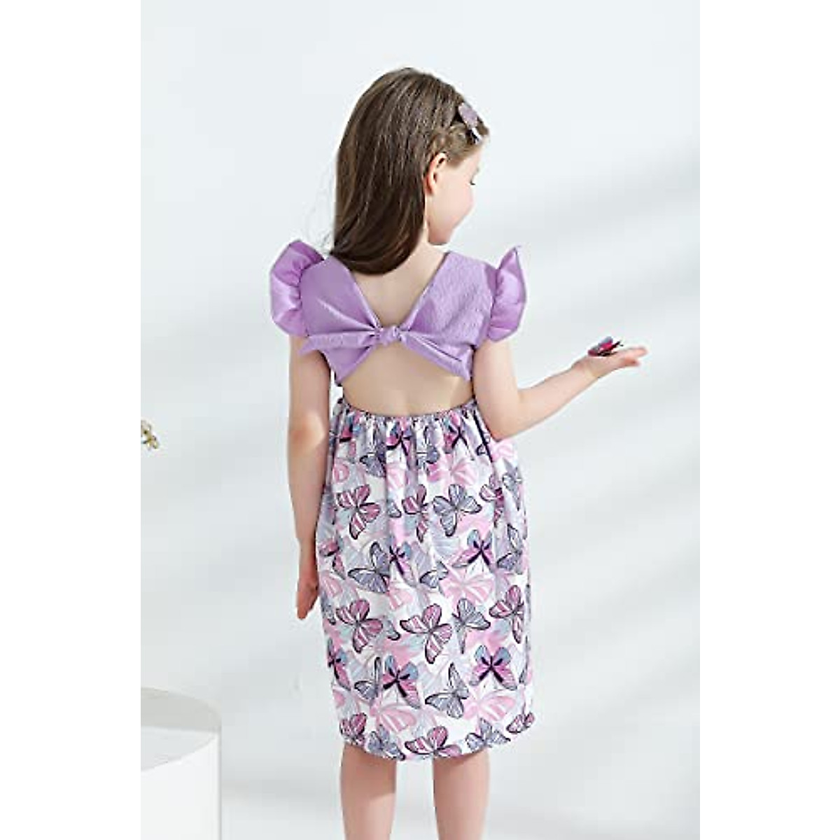 Toddler Girls Dress Butterfly Print Ruffle Sleeveless Baby Girl Dresses (Sister-Backless Dress, 2-3 Year)