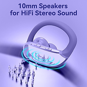 bmani Wireless Earbuds Bluetooth Headphones 48hrs Play Back Sport Earphones with LED Display Over-Ear Buds with Earhooks Built-in Mic Headset for Workout Purple