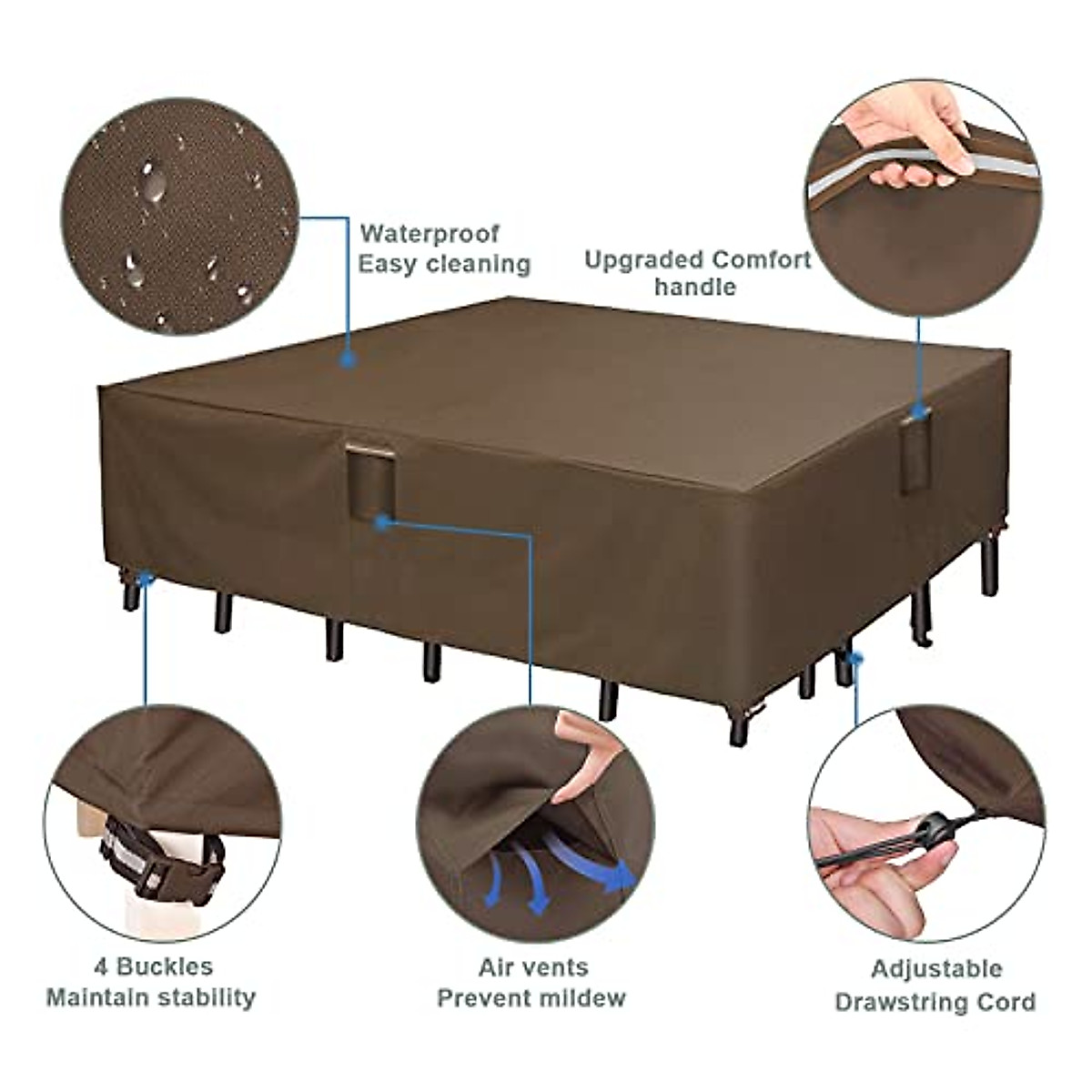 RICHIE Patio Furniture Set Cover, Lawn Patio Furniture Cover Heavy Duty 600D Waterproof Resistant Patio/Outdoor Dining Rectangular Table Chairs Cover, 110“ x 84” x 24“, Large Brown