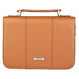 Faith Full Grain Leather Bible Book Cover in Saddle Tan, Large
