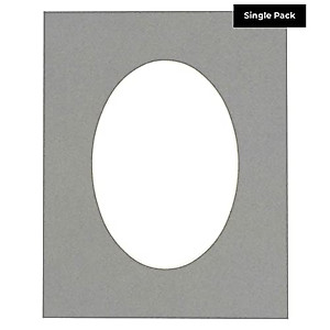 12x18 Mat Bevel Cut for 11x16 Photos - Precut Mid Grey Oval Shaped Photo Mat Board Opening - Acid Free Matte to Protect Your Pictures - Bevel Cut for Family Photos, Pack of 1 Matboard Show Kit With