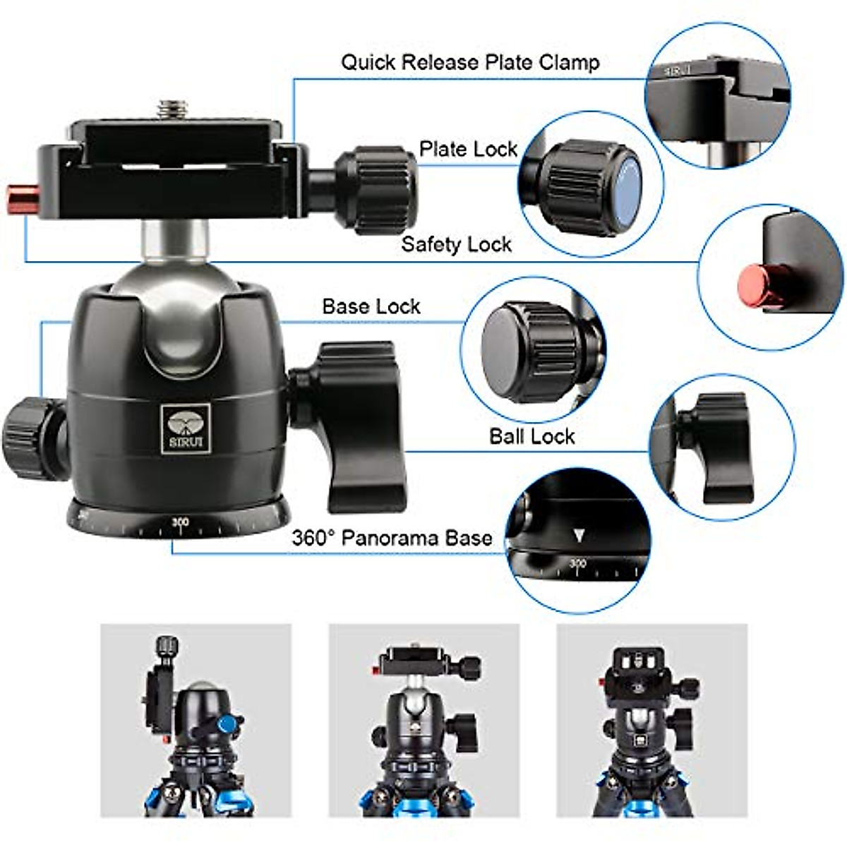 SIRUI AM-223 Carbon Fiber Camera Tripod Mini Travel Compact Tripod with 360° B-00K Ball Head, Arca Swiss Quick Release Plate, Loads up 15KG, Max Height 16", Folded Height 12.1"