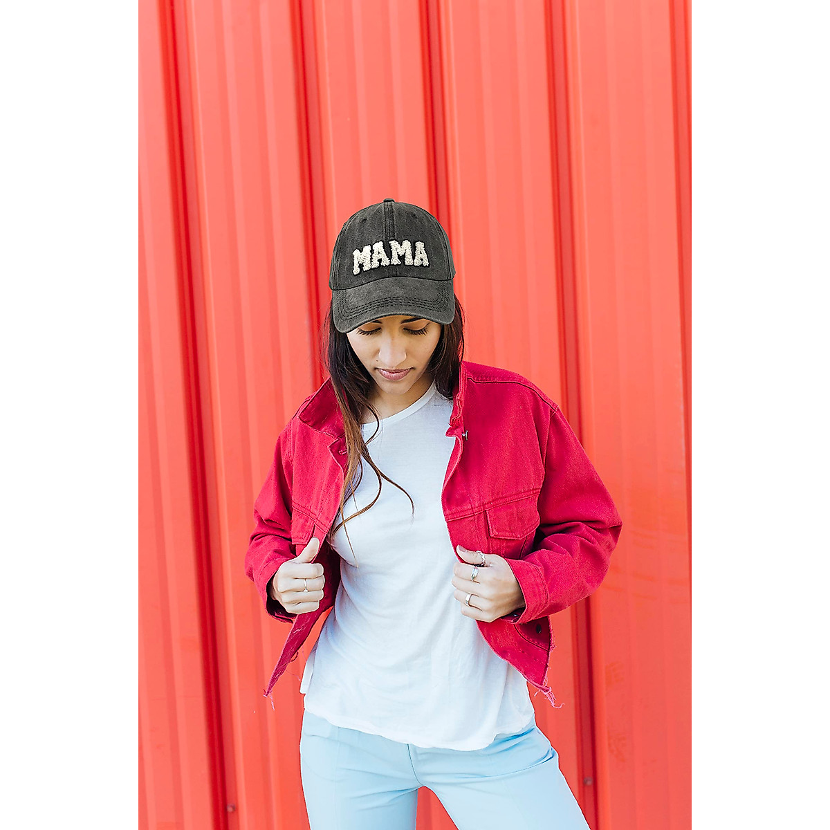 Waldeal Embroidered Mama Hat for Women, Gifts for Mom, Wife, Adjustable Washed Distressed Baseball Cap Black