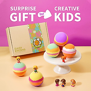 Daisy Encens Kids Bath Bombs with Toys Inside - Cheerleader in Training Gift Set Fun and Nourishing Bath Fizzies with Pure Essential Oils - Gift for Kids Gift for Girls- Moisturizing, All-Natural