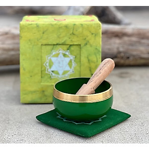 DharmaObjects Tibetan Heart Chakra Premium Palm Size Singing Bowl Gift Box Set