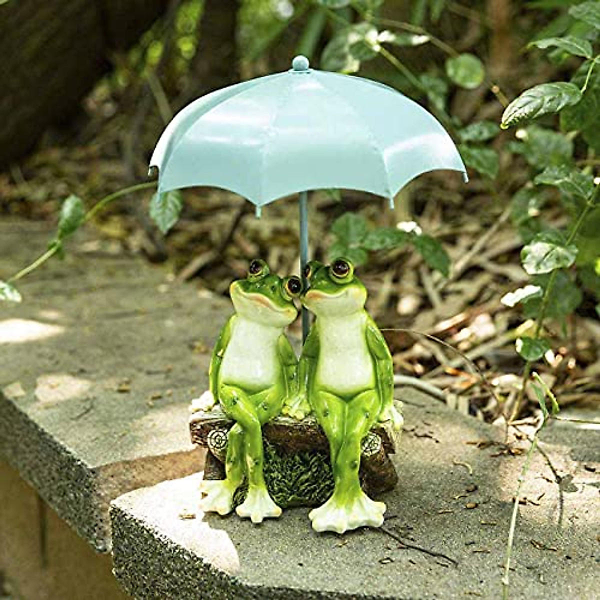 Jy.Cozy Frog Statue Garden - Resin Happy Couple Frogs on Bench Figurines, Garden Frog Decor Summer Decorations, for Patio Yard Lawn Porch, Ornament Gift