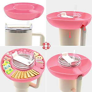 Snack Bowl for Stanley Cup, Silicone Snack Tray Compatible with Stanley Cup Quencher 1.0/2.0 40 oz Tumbler with Handle, Reusable Snack Ring for Home, Snack Container for Stanley Cup Accessories, Pink