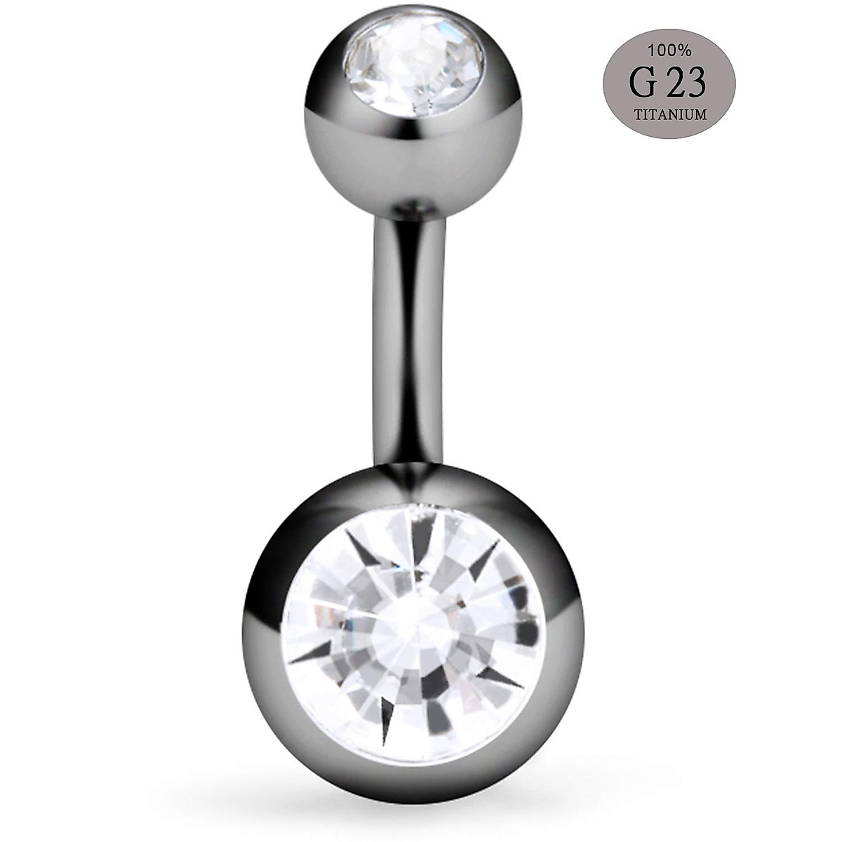 SCERRING 14G 6mm 1/4 Inch G23 Titanium Short Belly Button Rings Earring Navel Ring Barbell Body Piercing Retainer Double Jeweled Clear CZ Sold by Piece
