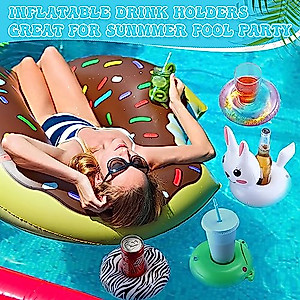 Lenwen 120 Pack Inflatable Drink Holder Pool Drink Floats Inflatable Floating Cup Holders for Adults Summer Swimming Pool Party Supplies, Boys Girls Bath Toys Flamingos Unicorn