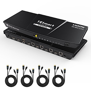TESmart HDMI KVM Switch 4 Port 4K@60Hz, KVM Switch 1 Monitor 4 Computers EDID Emulators, USB 2.0, L/R Audio, Hotkey Switch, Button Switch with Remote Controller and All Cables