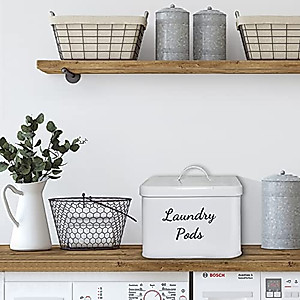 Metal Laundry Pods Dryer Sheet holder with Lid for Laundry Room Decor & Organization Accessories, Oppro Farmhouse Beads Container with Handle, Large Modern Storage Box(Holds 85 laundry pods)