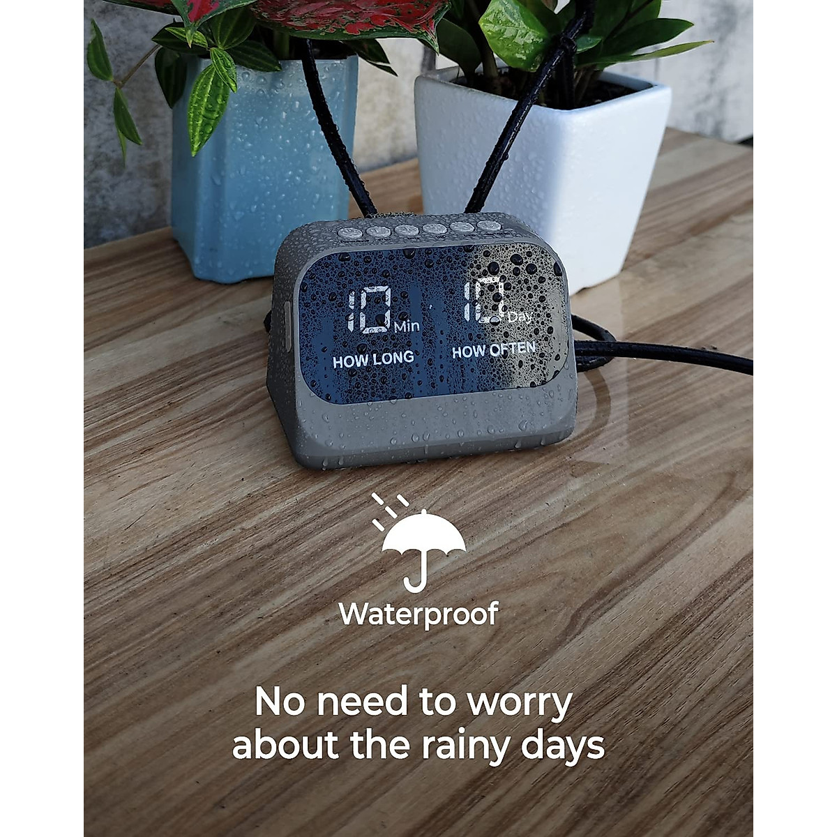 Automatic Watering System for Potted Plants, Plant Waterer with Smart Programmable Timer, Waterproof LED Display & Large Capacity Battery, Precise Distribution of Water, Gray