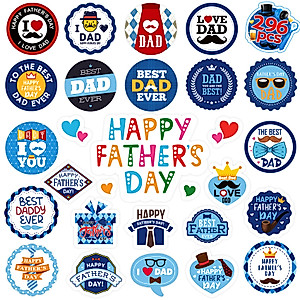 Joy Bang 296 Pcs Fathers Day Stickers for Kids, Best Dad Stickers Crafts, Feliz Dia de las Padres Stickers, Fathers Birthday Party Supplies Favors