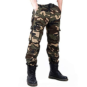 MNXOIA Men Casual Tactical Camouflage Cargo Pants Camo Pattern Army Combat Pants Cotton Work Pockets Military Trousers Gray Camo 31