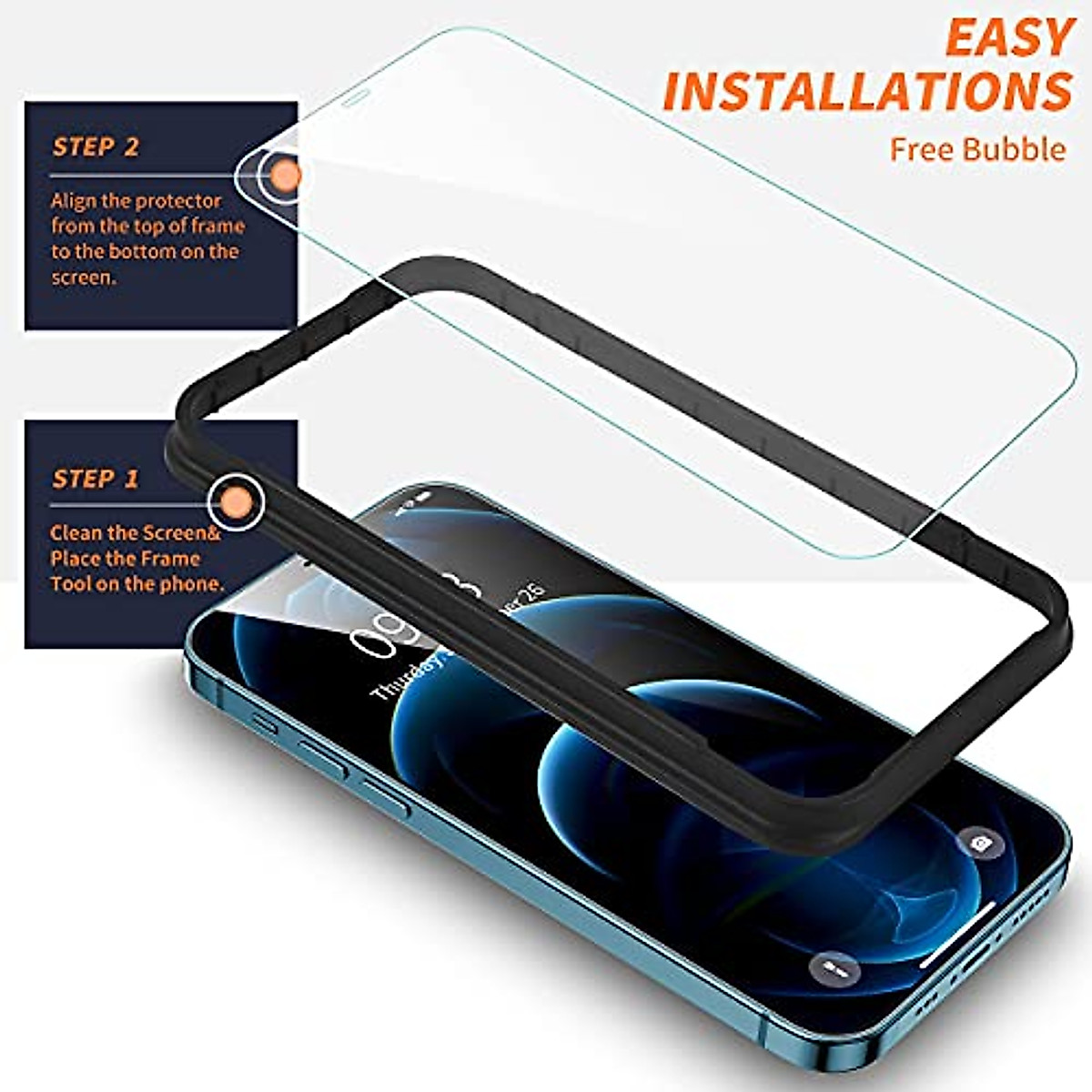 ImpactStrong Shatterproof Tempered Glass Screen Protector for iPhone 12 Mini [Easy Installation Frame] [Bubble Free] [9H Hardness] [Full Coverage] Case Friendly, 5.4 Inch (3-Pack)
