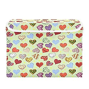Kigai Valentine Heart Design Storage Basket with Lid Collapsible Storage Bin Fabric Box Closet Organizer for Home Bedroom Office 1 Pack
