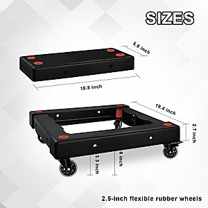 Uholan Mini Furniture Dolly,19.88"X19.68" Mover's Dolly,176lbs Furniture Appliance with 2 Locking Wheels -Refrigerator Washing Machine Stand Moving Cart- Retractable Dolly Cart Roller Pedestal (Black)