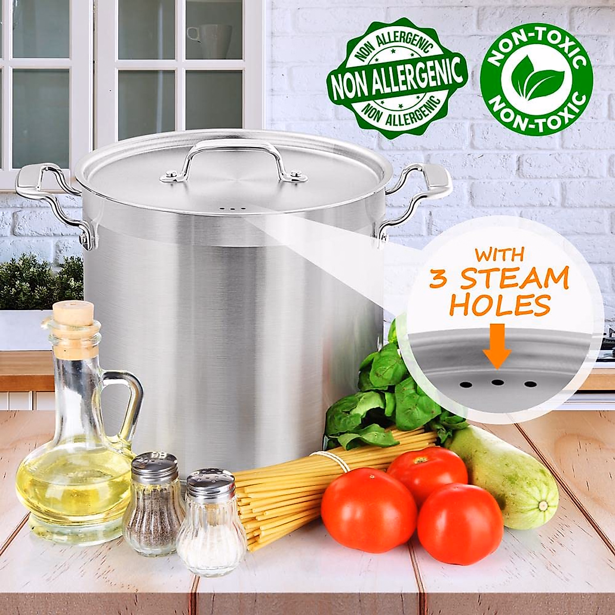 NutriChef 20 Quart Heavy-Duty Stockpot with Stainless Lid - Large Pot for Induction, Gas & Electric Cooktops, Perfect for Soups & Stews