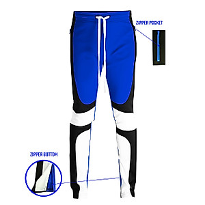 SCREENSHOTBRAND-P11031 Mens Hip Hop Premium Slim Fit Track Pants - Athletic Jogger Moto Cut & Sew Color Block Patch Bottoms-Royal-Medium