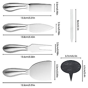 Set of 12, Stainless Steel Cheese Slicers with Cheese Markers and Soapstone Chalks, findTop 4 Pieces Cheese Slicer Cheese Cutter, 6 Pieces Natural Slate Cheese Labels, 2 Pieces Soapstone Chalks
