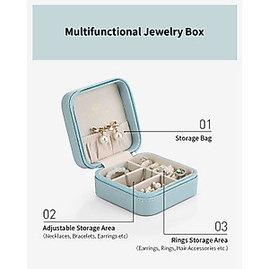 Vlando Small Travel Jewelry Box Organizer Display Storage Case for Rings Earrings Necklace (Blue)