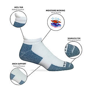 Top Flite Mens Moisture Wicking Seamless Toe Heel Tab Sport Socks 3 Pair Pack (as1, alpha, l, regular, regular, White, Large)